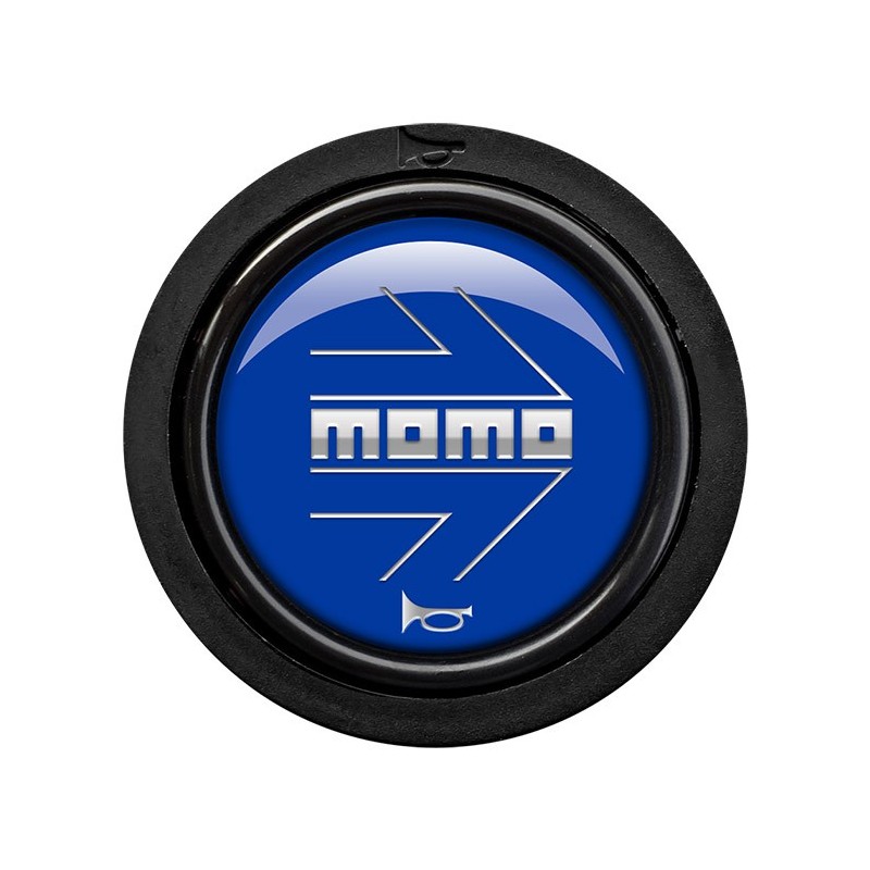Evasive Motorsports: Momo Horn Button (Flat) - Gloss Blue / Chrome Logo