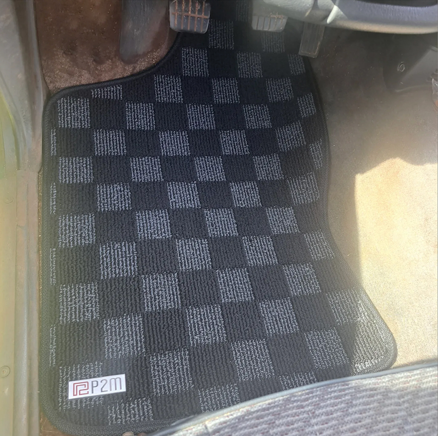 Evasive Motorsports Phase 2 Motortrend Checkered Race Floor Mats Dark Grey Front Nissan D21 Hardbody Pickup 89 94